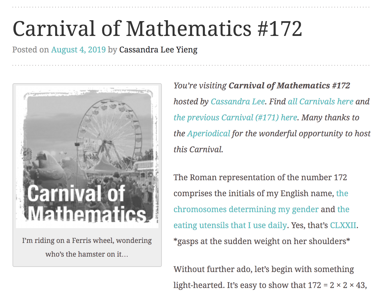 Carnival of Maths 172 | The Aperiodical