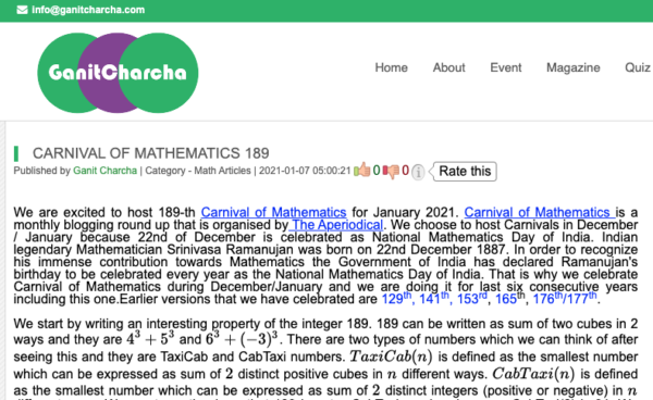 Carnival of Maths 189 | The Aperiodical